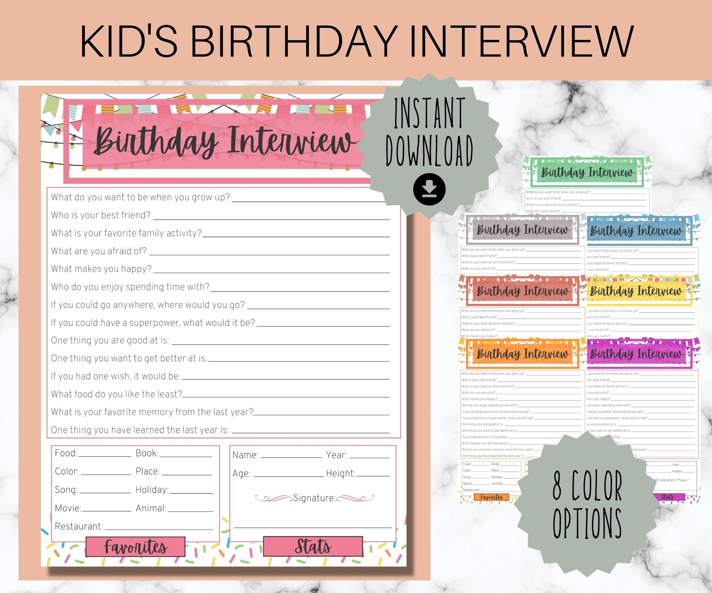 Birthday Interview PDF for Kids Printable Keepsake - Etsy