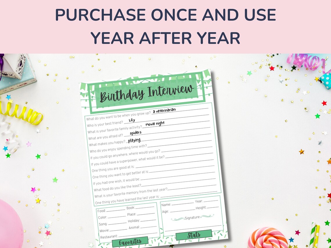 Kids Birthday Interview | Printable Keepsake, Yearly Tradition (instant ...