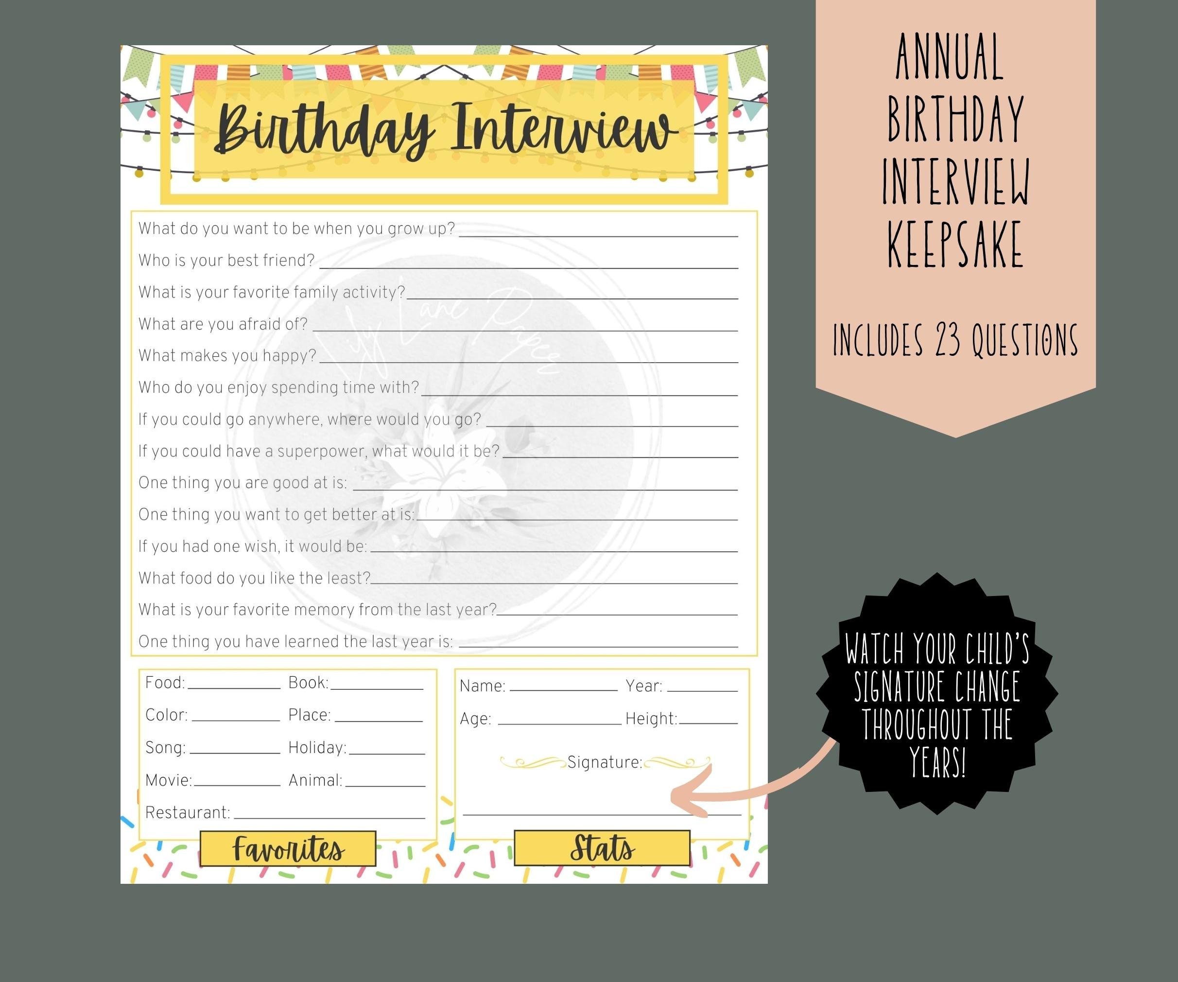 Birthday Interview PDF for Kids Printable Keepsake - Etsy