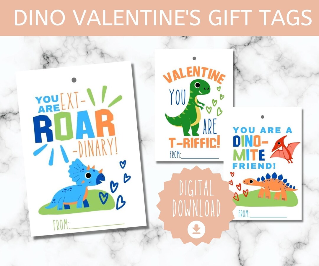 Dinosaur Valentine's Day Gift Tags, Kids Printable (digital Download ...