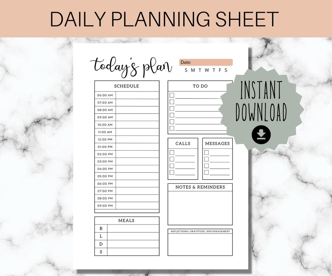 Simple Daily Planner Sheet With Schedule & to Do List, PDF Instant ...