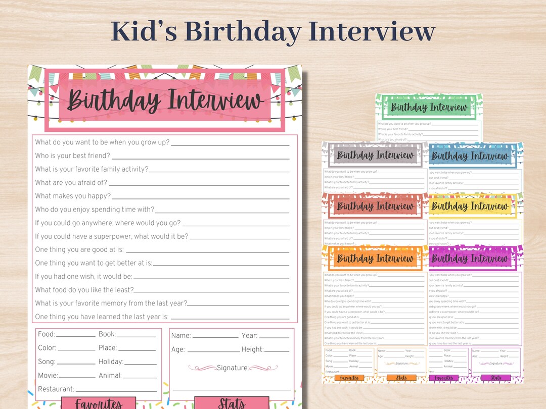 Birthday Interview PDF for Kids Printable Keepsake | Kid's Birthday ...