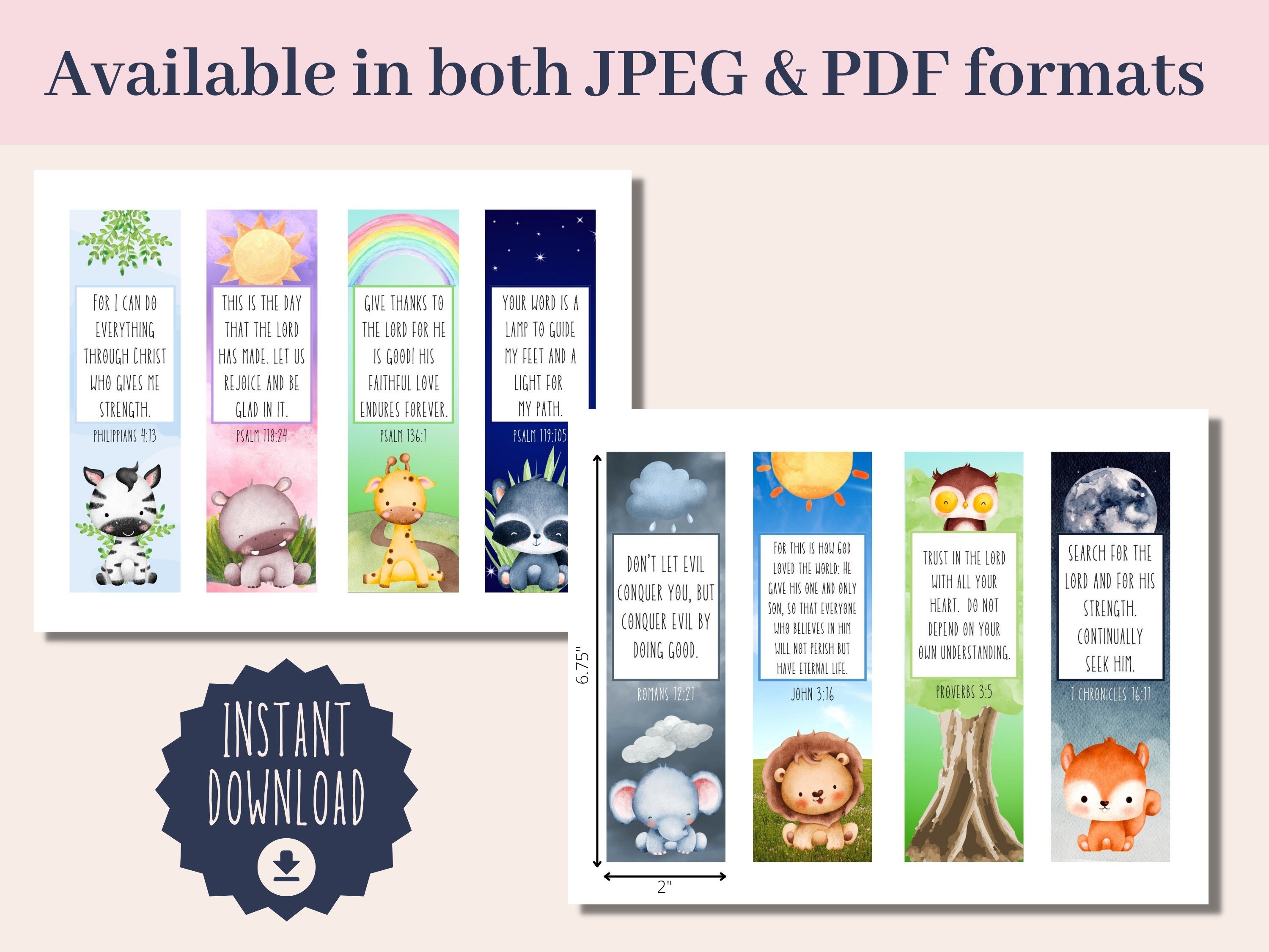 Kid's Bookmarks With Bible Verses | Watercolor Animals | Scripture ...