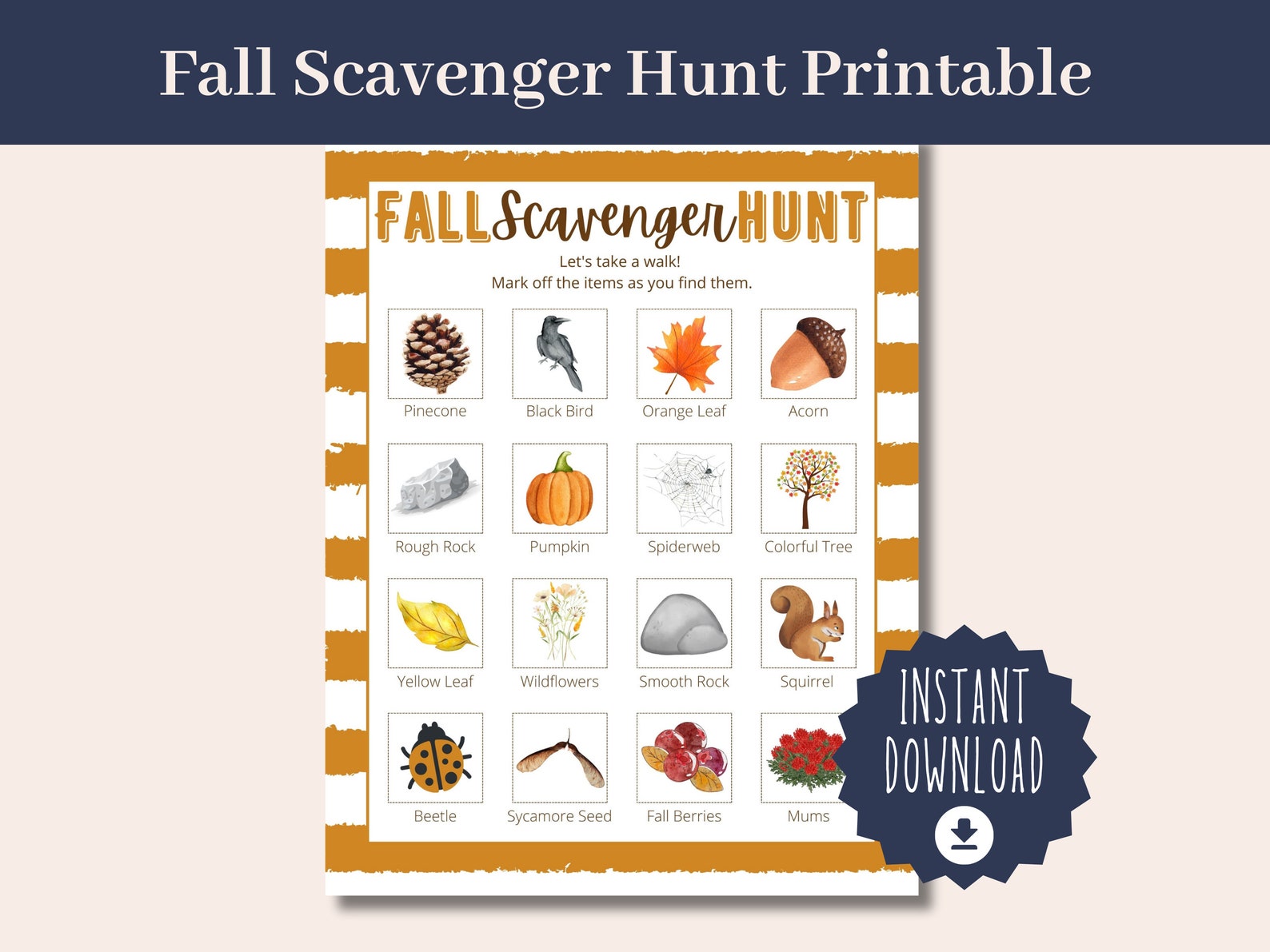Fall Nature Scavenger Hunt for Kids, Outdoor Activity (PDF) - Etsy