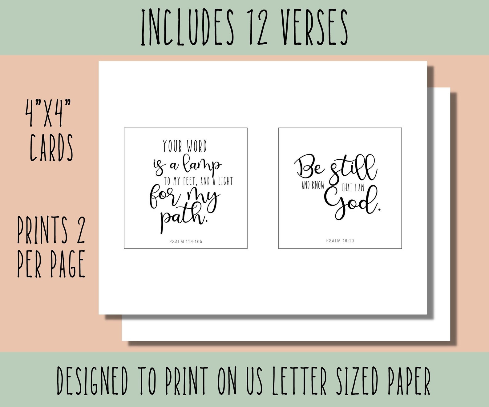 Black and White Scripture Cards, Bible Verse Cards, 12 Mixed Font ...