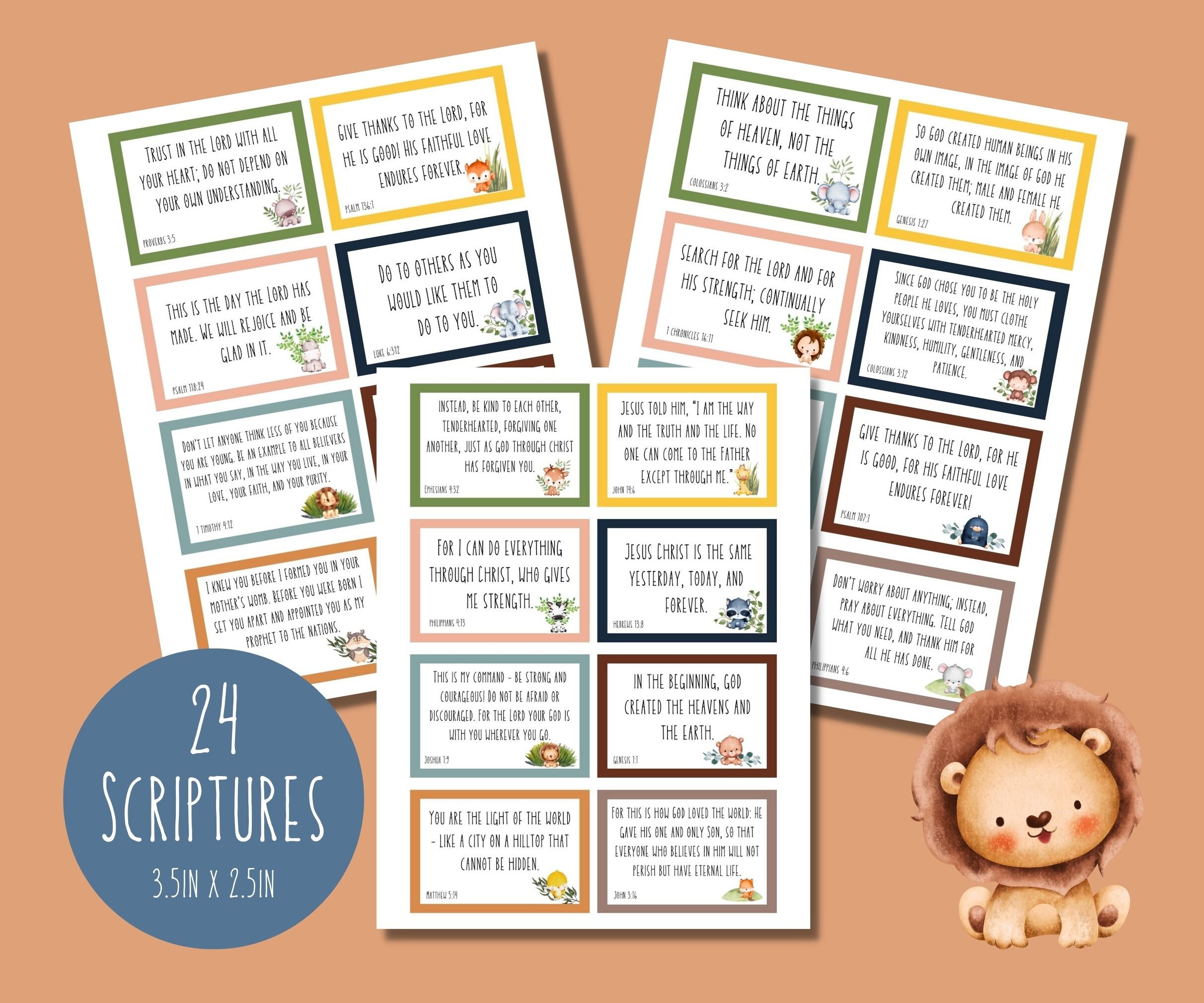 Kid's Scripture Cards, Bible Verses for Children, Watercolor Animals 24 ...