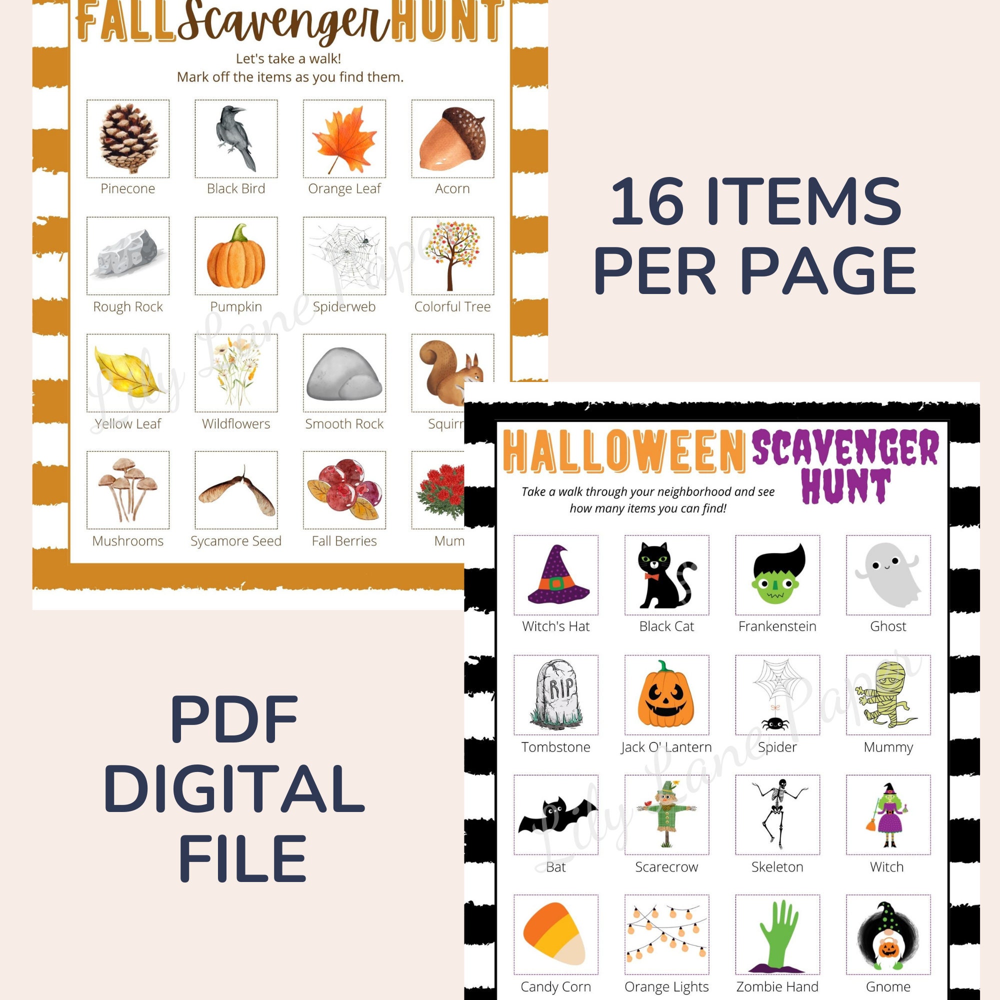 Fall & Halloween Scavenger Hunts, Instant Download PDF, Kid's Scavenger ...