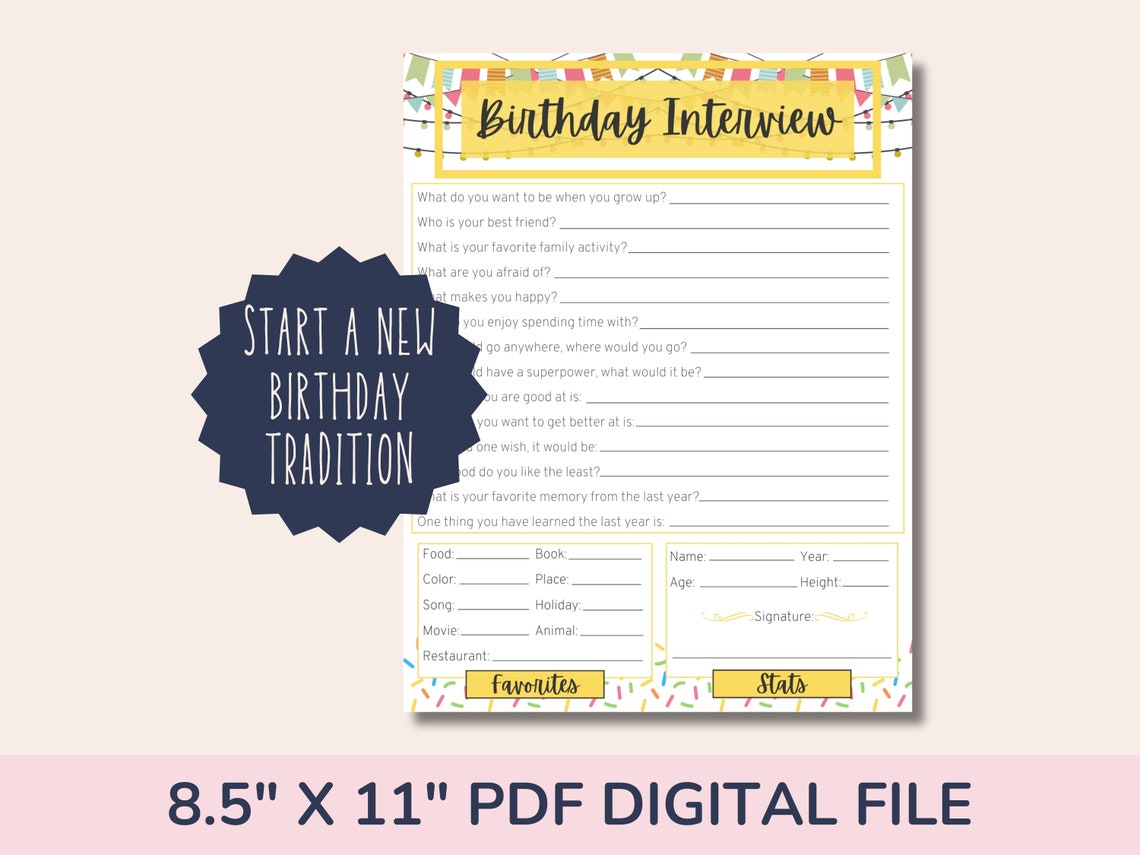 Kids Birthday Interview | Printable Keepsake, Yearly Tradition (instant ...