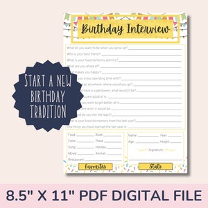 Kids Birthday Interview | Printable Keepsake, Yearly Tradition (instant ...