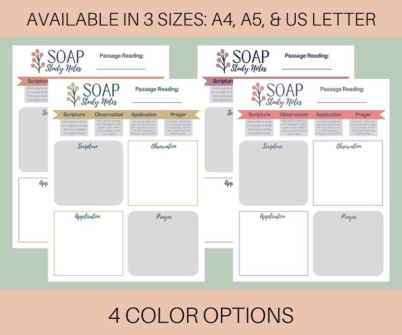 Bible Study - SOAP Method Notes Page, Instant Download PDF, Sizes: A4 ...