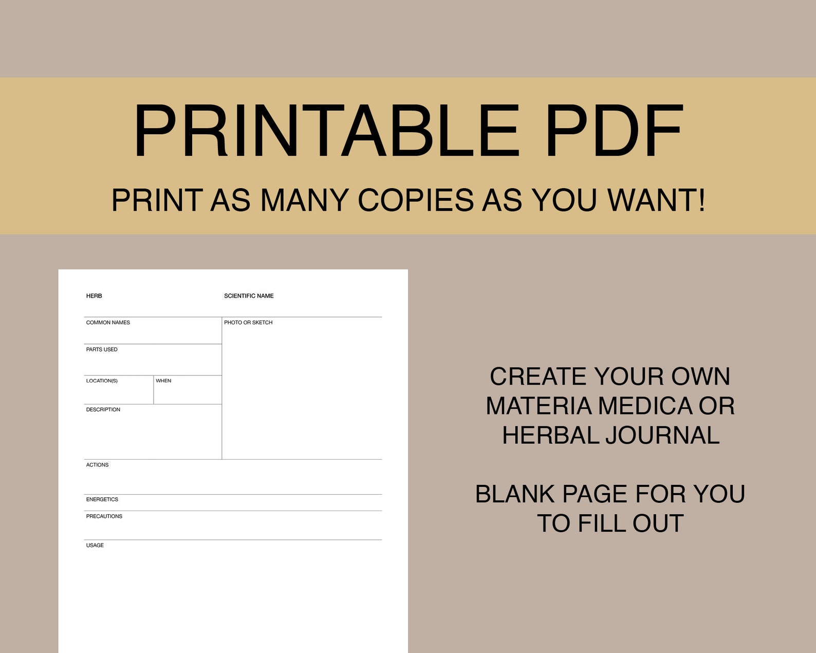 Materia Medica Herbal Journal Printable | Blank Monograph | Herbal ...