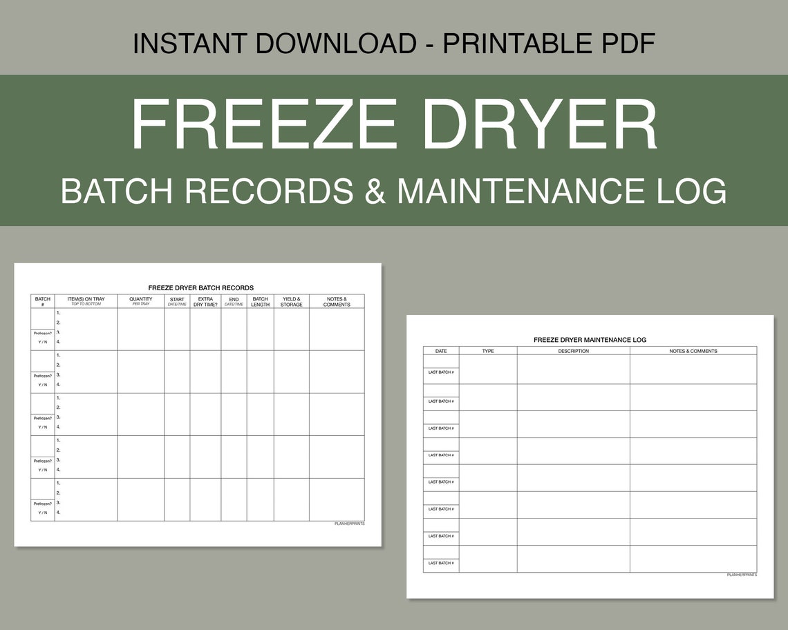 Freeze Dryer Batch Log Maintenance Records | Printable | PDF | Food ...