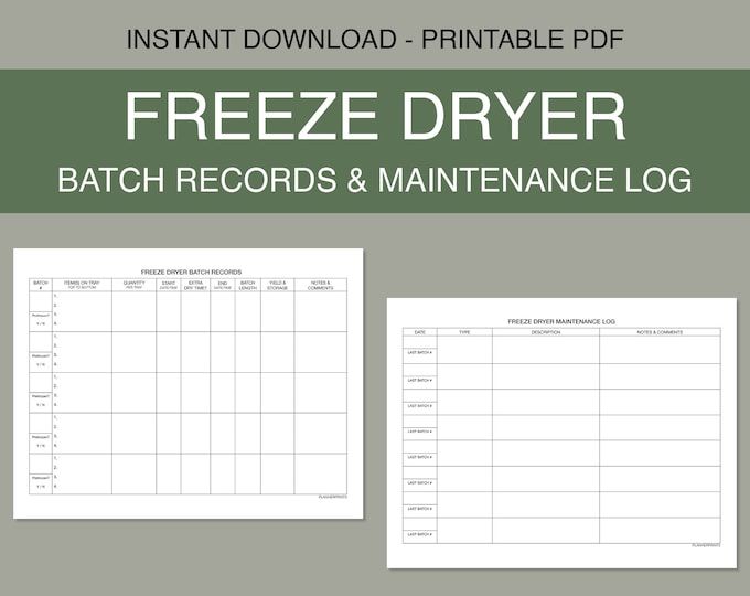 Freeze Dryer Batch Log Maintenance Records Printable PDF - Etsy