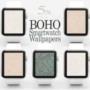 Monstera Leaf Boho Smartwatch Face Wallpaper, Minimal Modern Plant Art ...