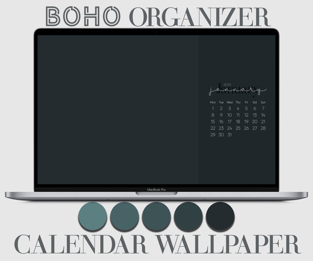 Boho Black, Desktop Calendar Wallpaper, 2024 Desktop Organizer, Monthly ...