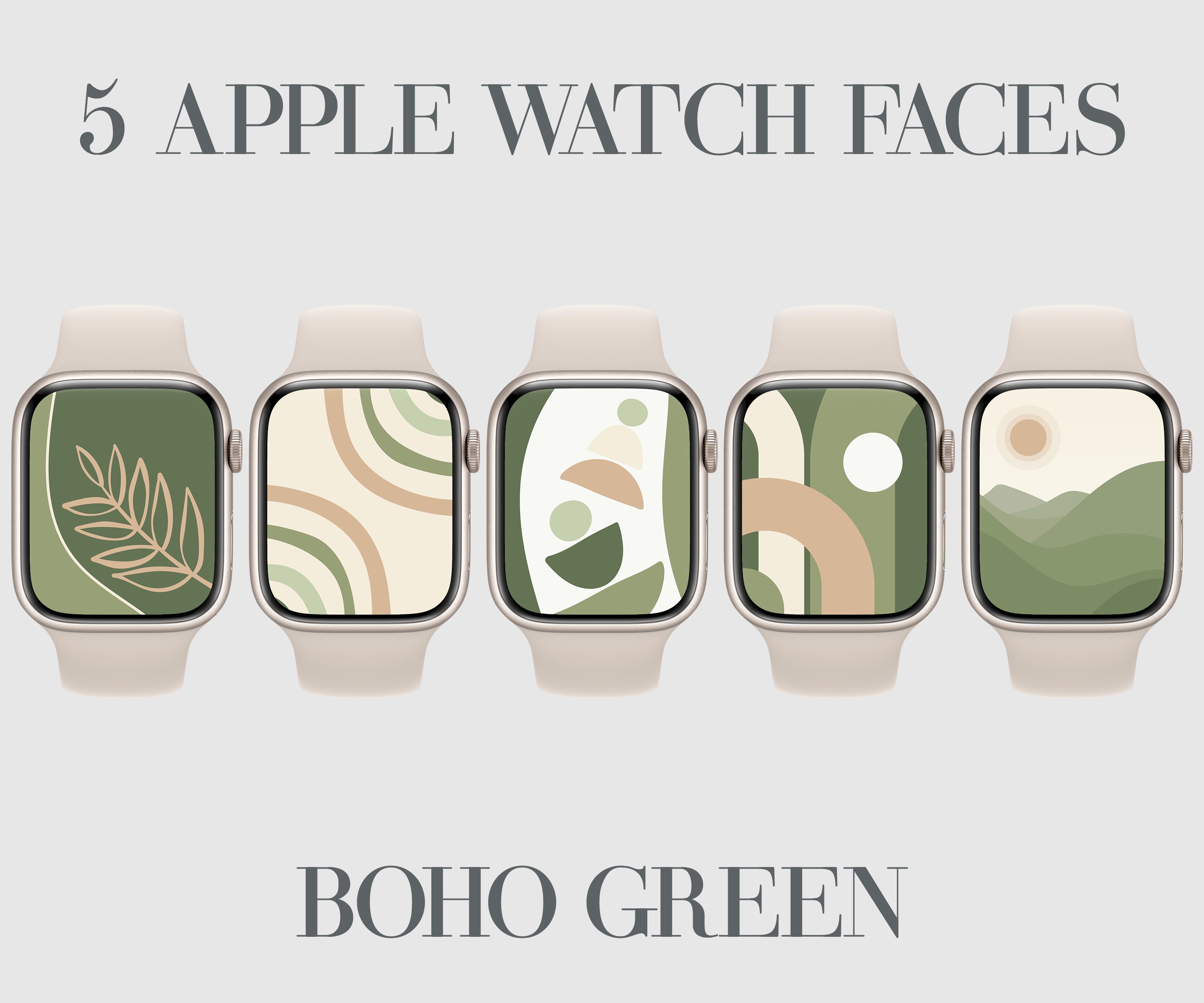 5 Green Boho Apple Watch Faces Smartwatch Wallpaper Beige - Etsy