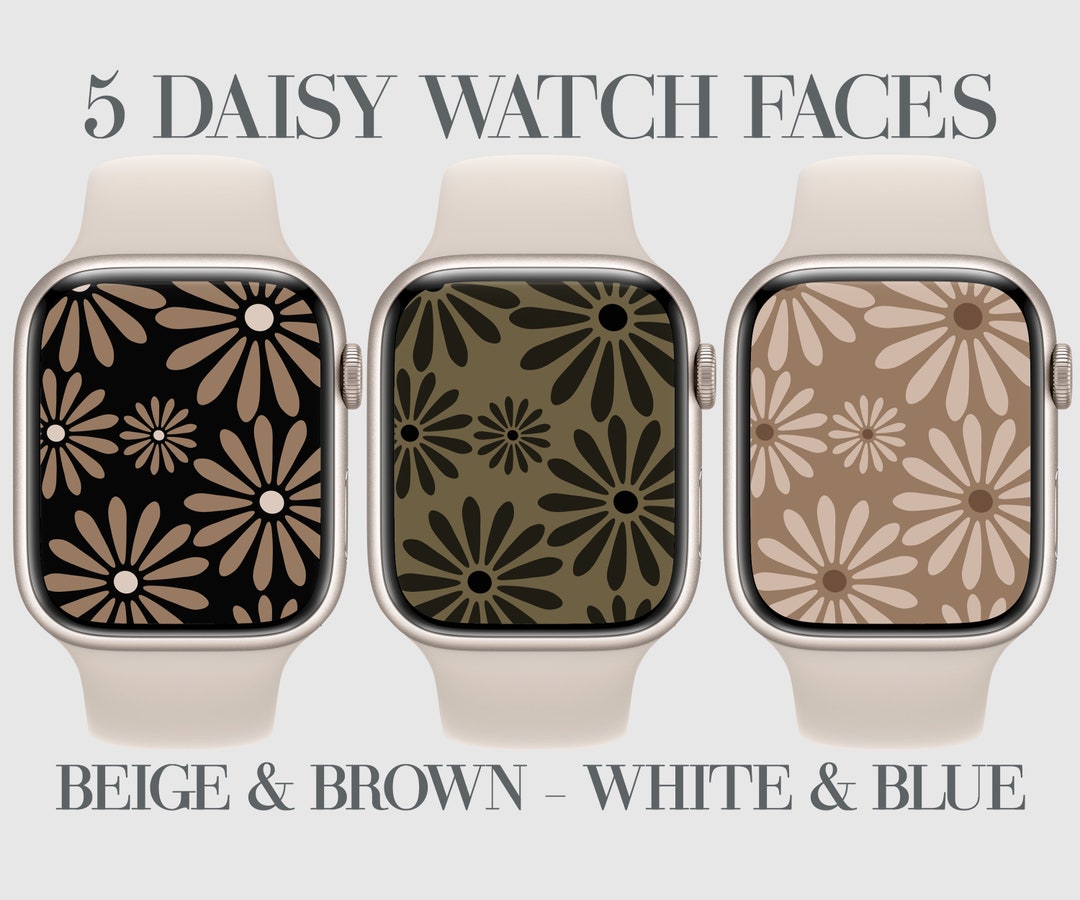 5 Daisy Apple Watch Faces, Smartwatch Wallpaper, Beige Brown, Blue ...