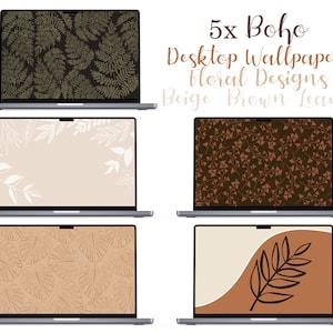 Boho Desktop Wallpaper, Aesthetic Neutral Laptop Background, Floral ...