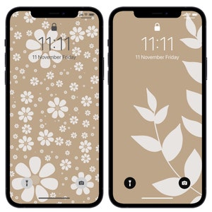 Boho Floral iPhone Wallpaper: Beige Botanical Plant Background (10 ...