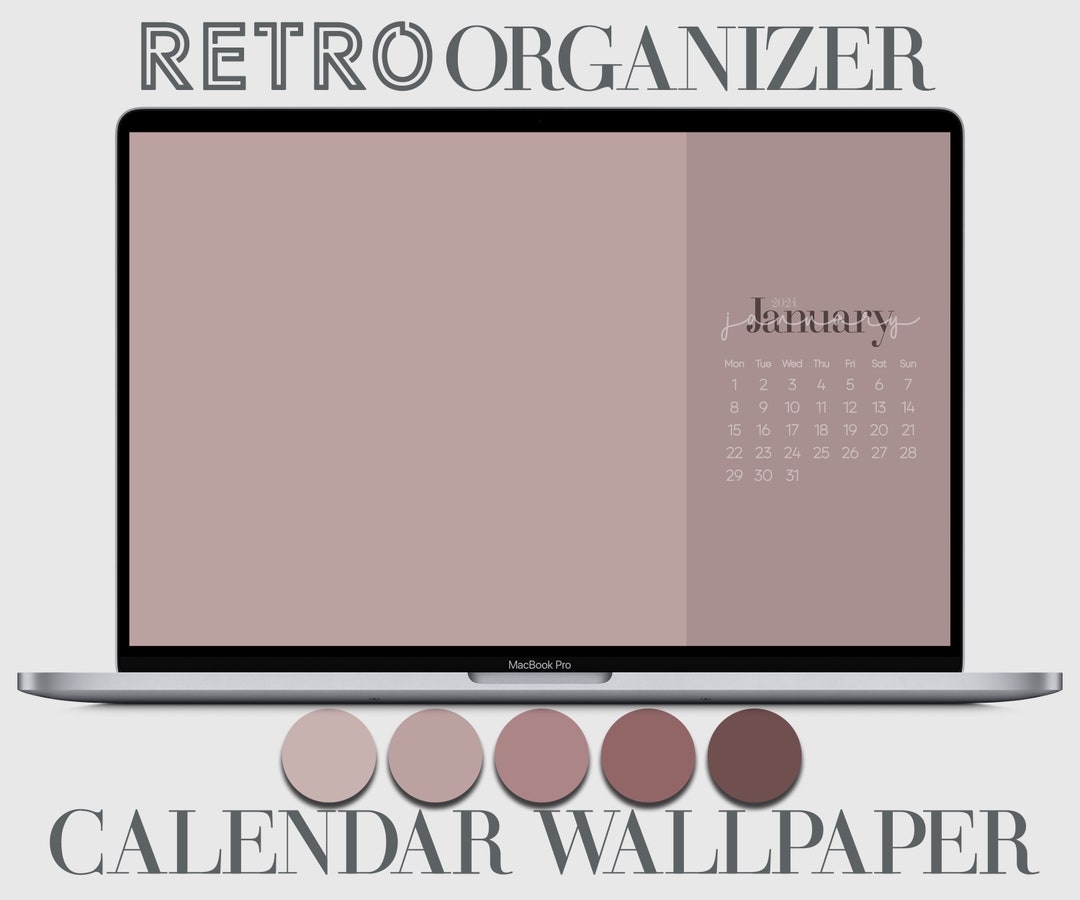 Retro Pink, Desktop Calendar Wallpaper, 2024 Desktop Organizer, Monthly ...