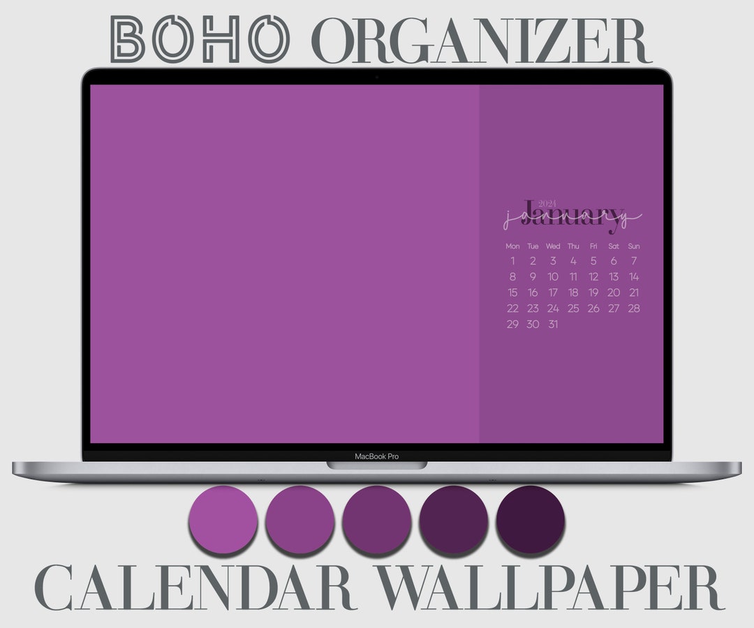 Boho Orchid Pink, Violet, Purple Desktop Calendar Wallpaper, 2024 ...