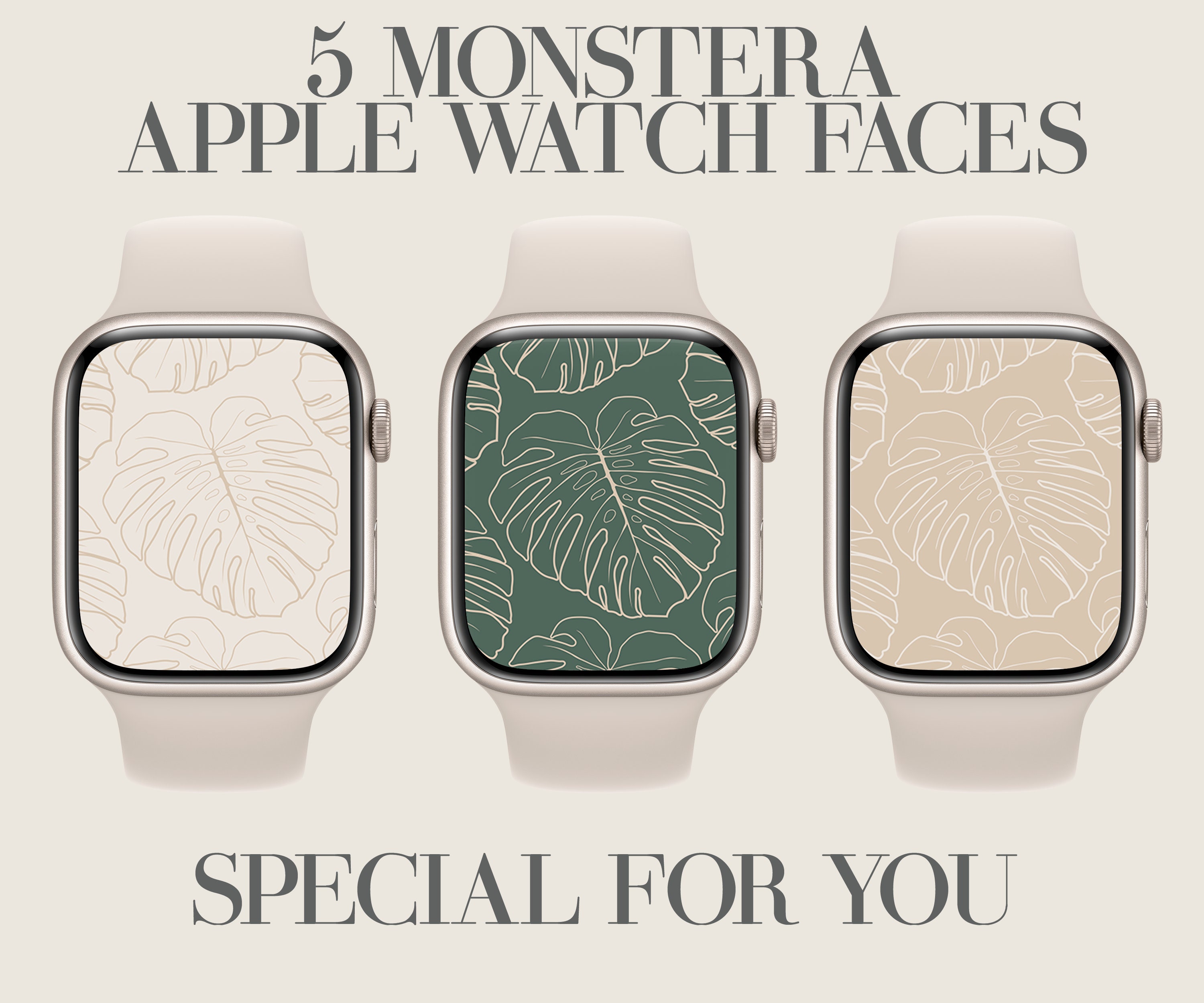 Monstera Leaf Apple Watch Face Wallpaper: Boho Plant Art (5 Pcs ...
