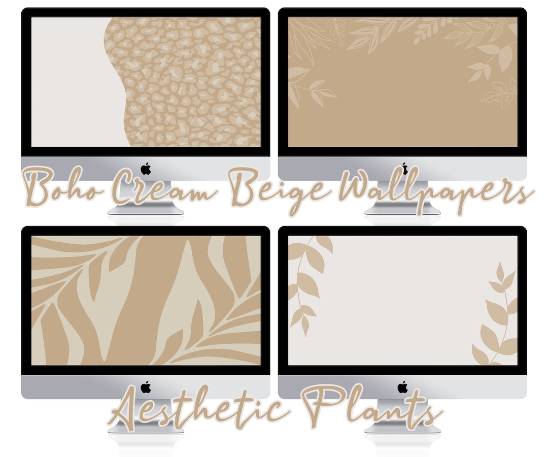 Boho Leaves Floral Desktop Wallpaper, Botanical Plant Laptop Background ...