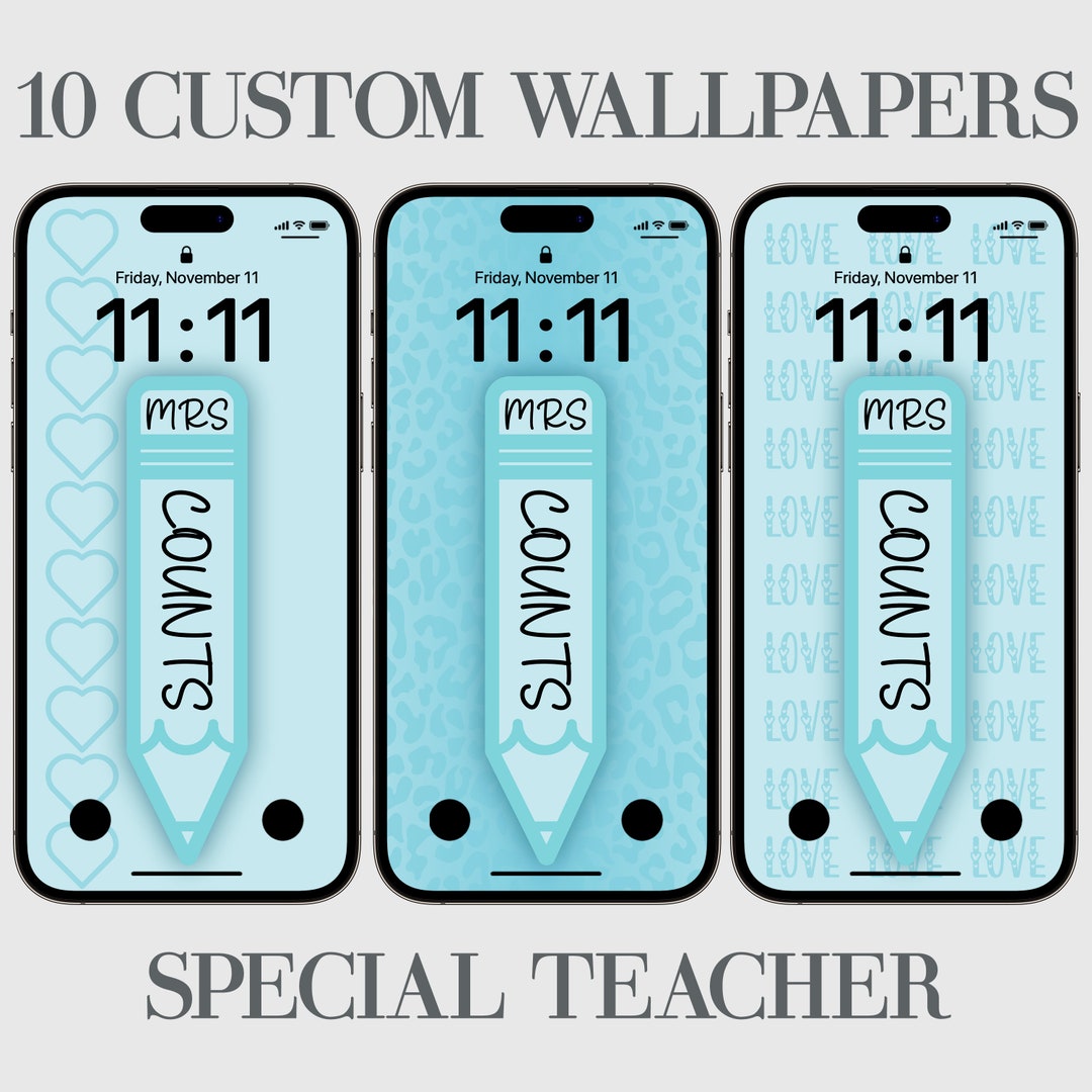 Teacher iPhone Wallpaper, Custom Phone Background, Heart & Pencil ...
