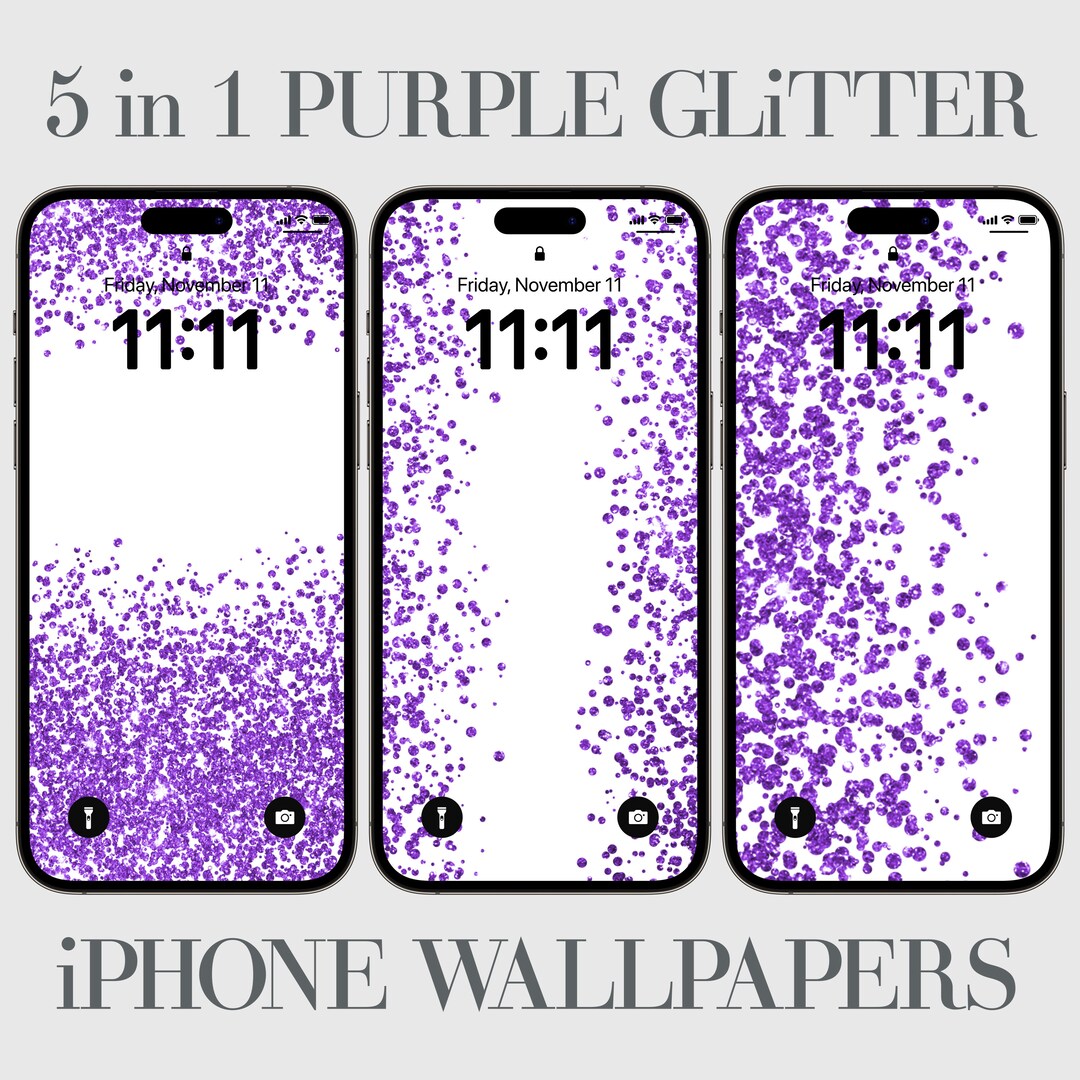Purple Glitter iPhone Wallpaper, Modern Minimalist Lock Screen (digital ...