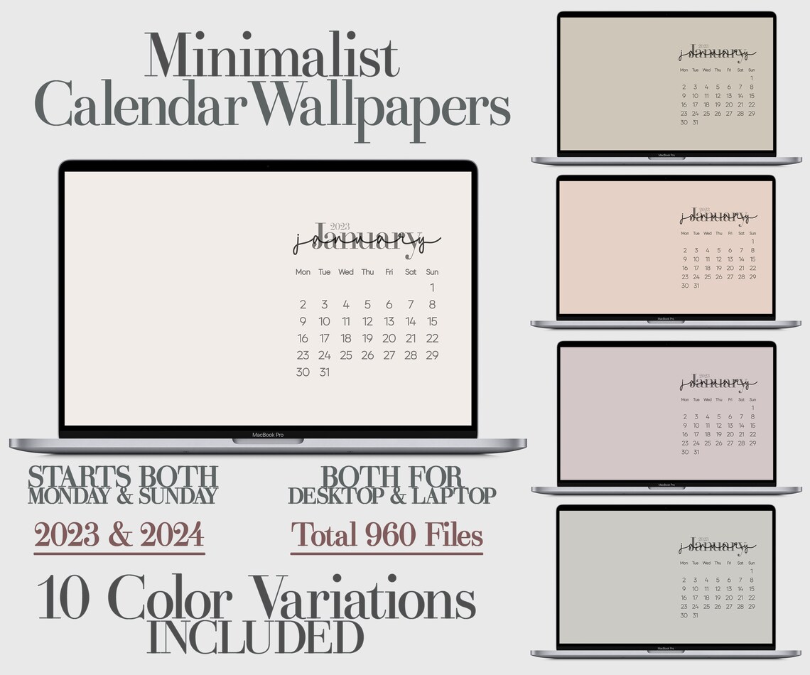 Minimalist Wallpaper Desktop Calendar 2023 Monthly Calendar - Etsy