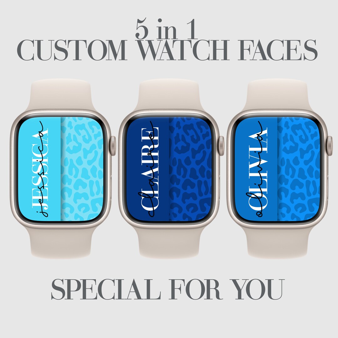 Cheetah Apple Watch Wallpaper: Custom Name, Blue Leopard Print (digital ...