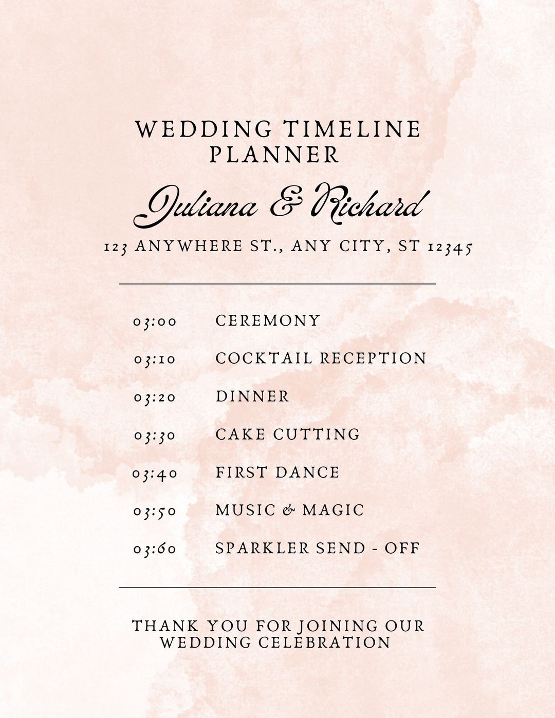 Wedding Party Timeline, Wedding Planner Printable Template, Wedding ...
