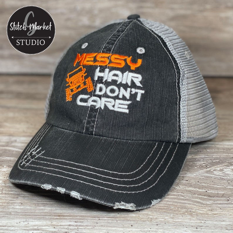 Messy Hair Don't Care Embroidered Distressed Mesh Back - Etsy