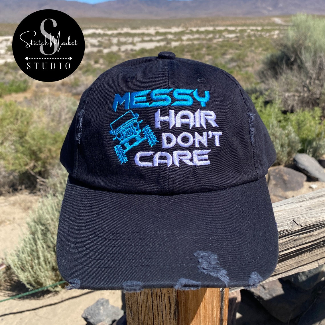 Messy Hair Don't Care Embroidered Distressed Mesh Back Hat, Baseball ...