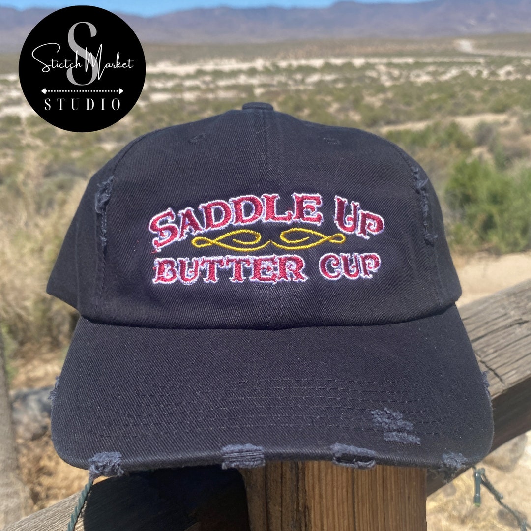 Saddle up Butter Cup | Embroidered Mesh Back Distressed Hat, Baseball ...