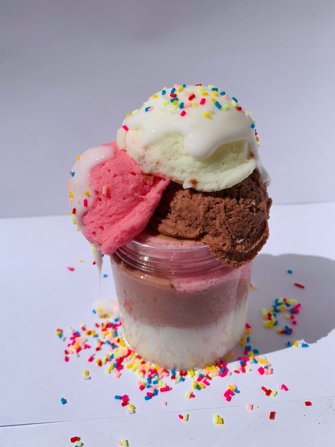 Neapolitan Icy Cloud Sundae With White Icing and Sprinkles ASMAR stress ...