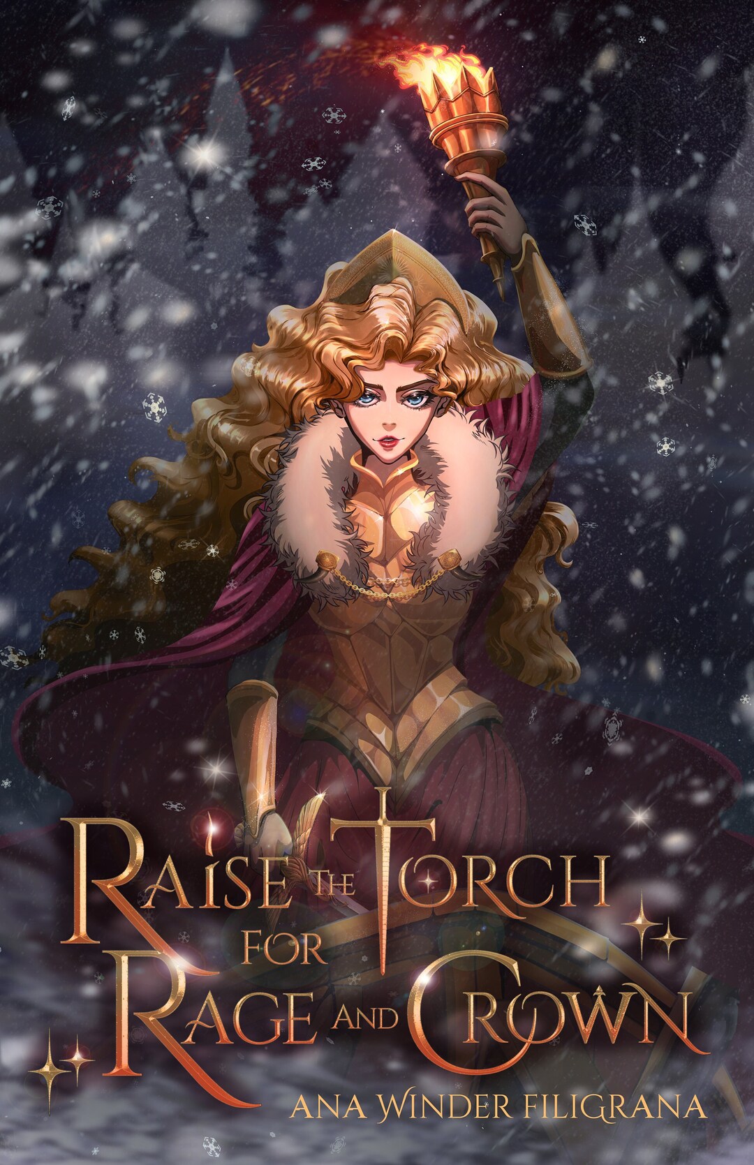 Warrior Knight Fantasy Queen Raise the Torch for Rage and Crown Webtoon Comic Book Cover ...