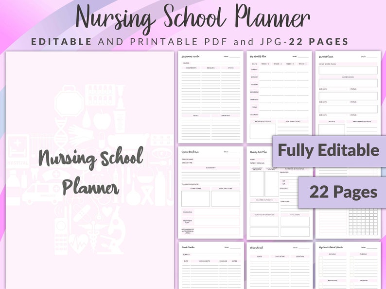 Editable Nursing School Planner Nursing School Notes - Etsy Canada