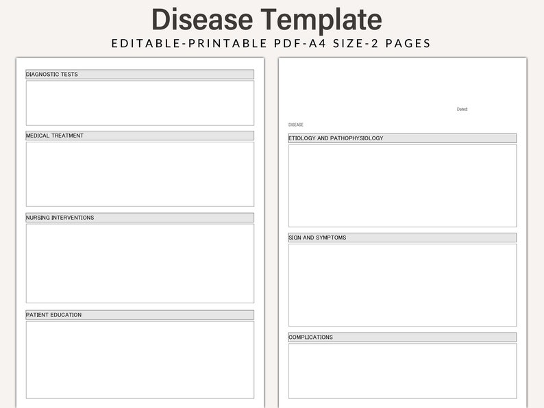 Editable Disease Template, Disease Nursing Notes Template, Nursing ...