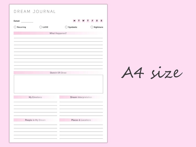 Dream Journal Template, Dream Journal Printable, Dream Journal PDF ...