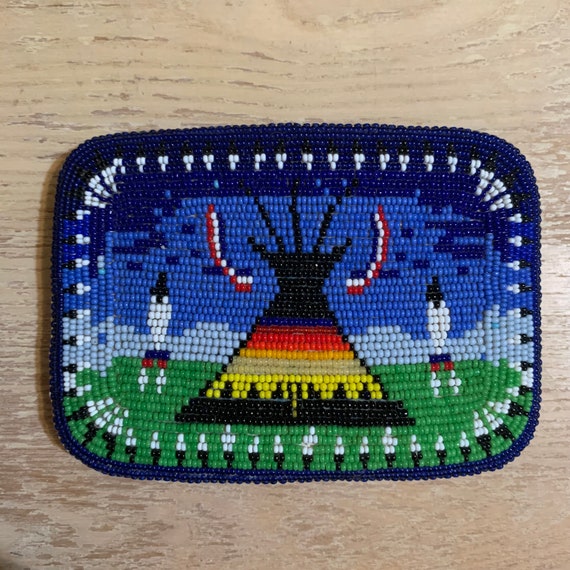 Native American Beaded Belt Buckle Hand Crafted Leath… - Gem