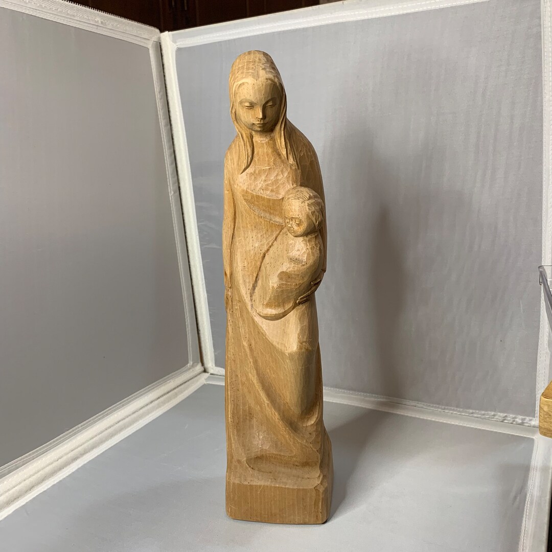 Mary and Child Olive Wood Madonna Hand Carved MCM Style Hand Made ...