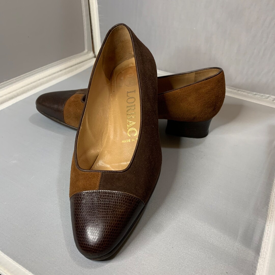 Vintage 80’s LORBAC Italian Dark Brown Suede Leather Color Block Heels ...
