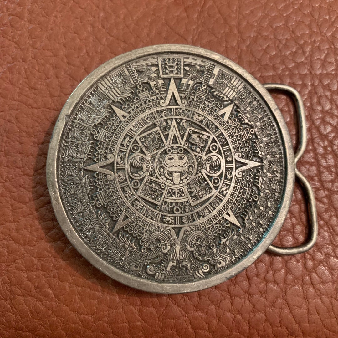 1974 Vintage Aztec Calendar Belt Buckle Betgamot Brass Works - Etsy