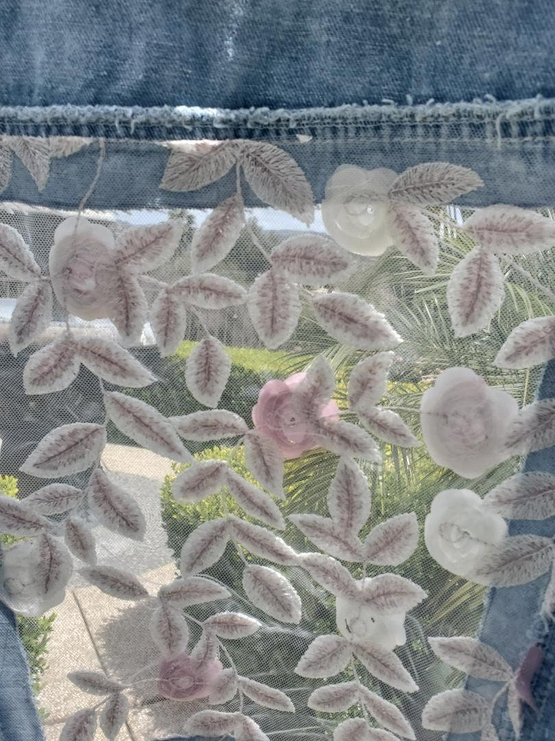 Boho Sheer Mesh Denim Vest / Floral Mesh Denim Vest / Bride Jacket ...