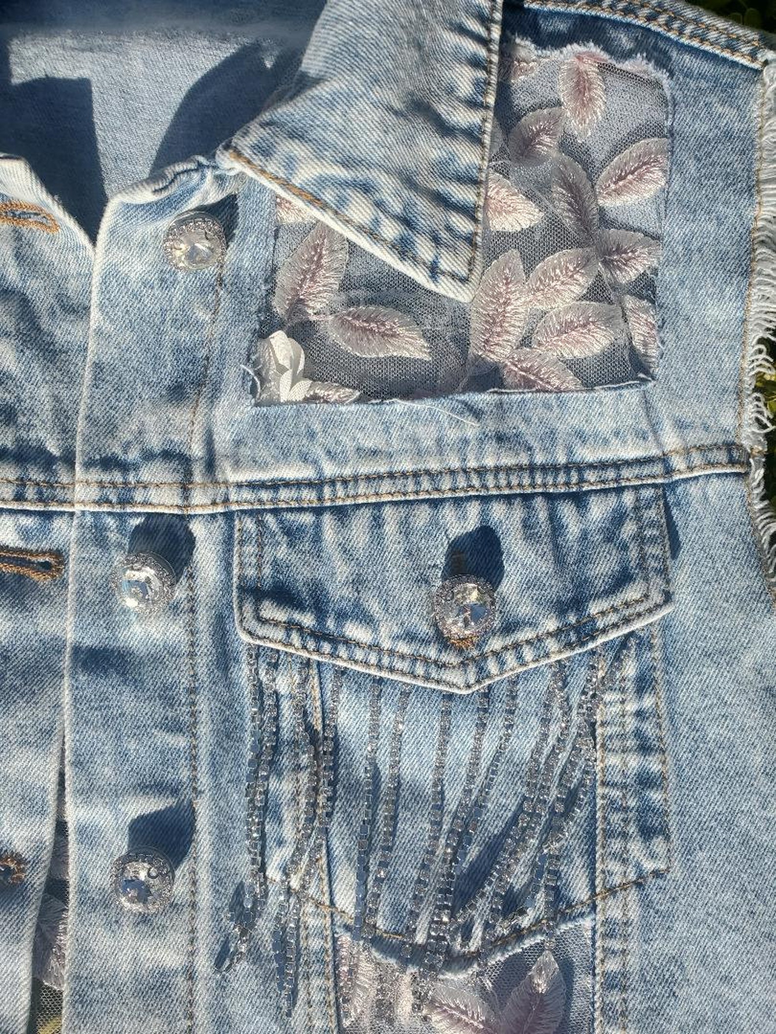 Boho Sheer Mesh Denim Vest / Floral Mesh Denim Vest / Bride Jacket ...