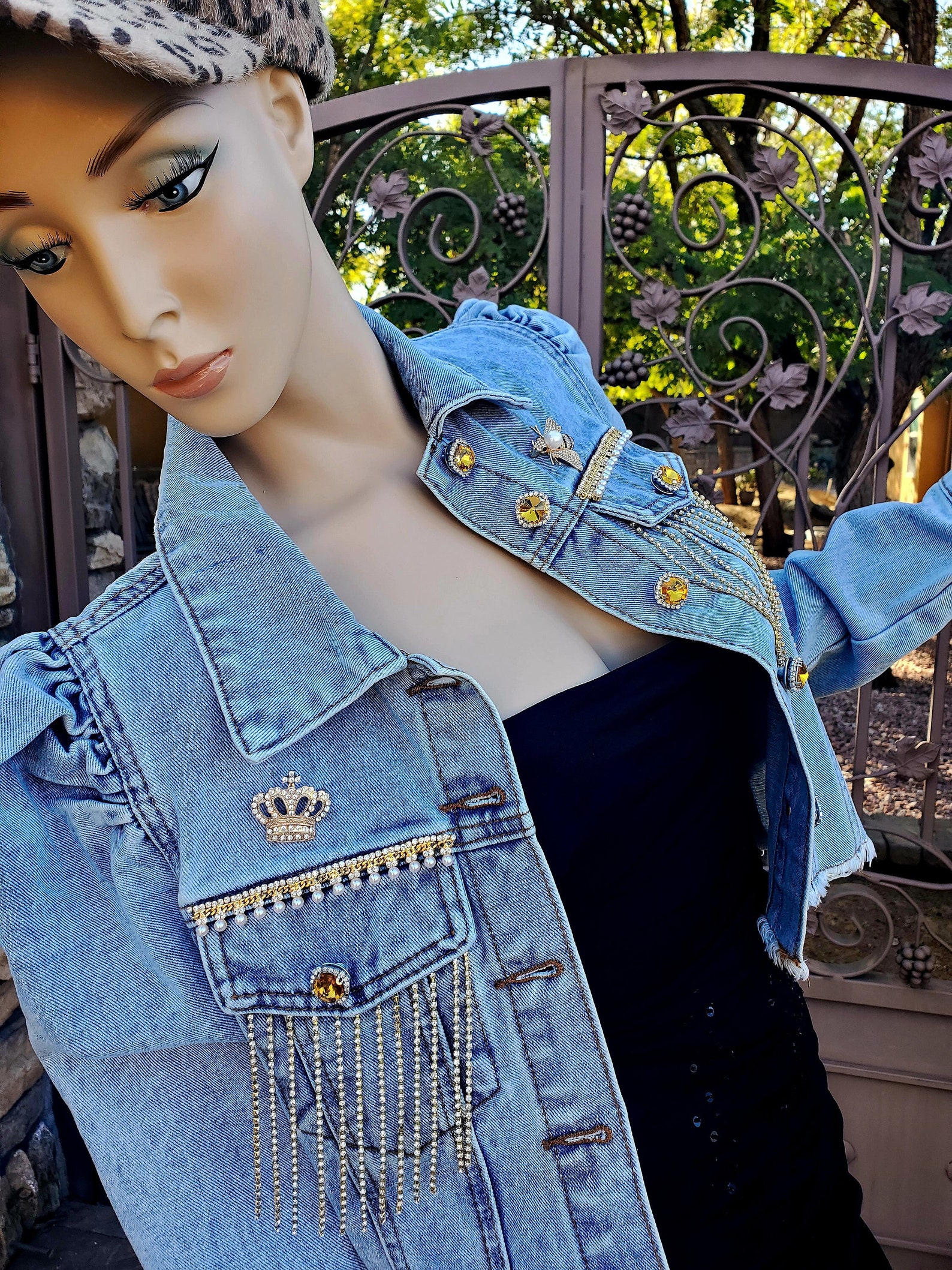 Retro Denim Jacket / Vintage Rhinestone Denim Jacket / Concert Jacket ...