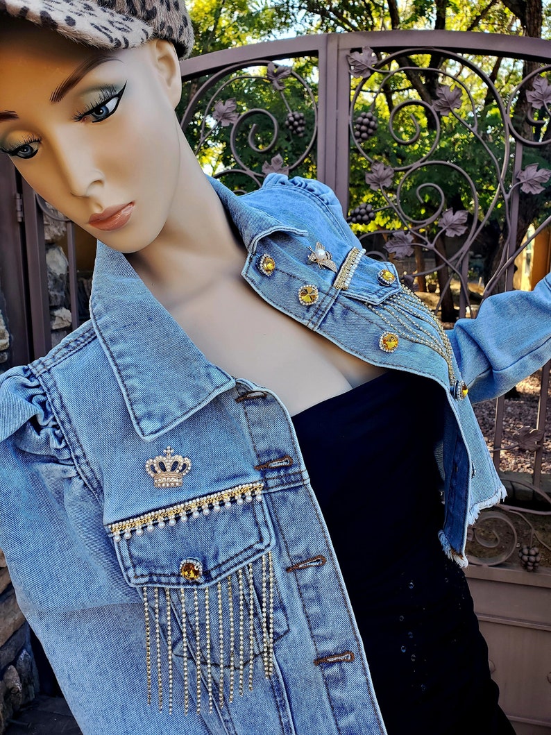 Retro Denim Jacket / Vintage Rhinestone Denim Jacket / Concert Jacket ...