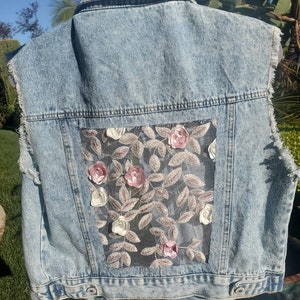 Boho Sheer Mesh Denim Vest / Floral Mesh Denim Vest / Bride Jacket ...