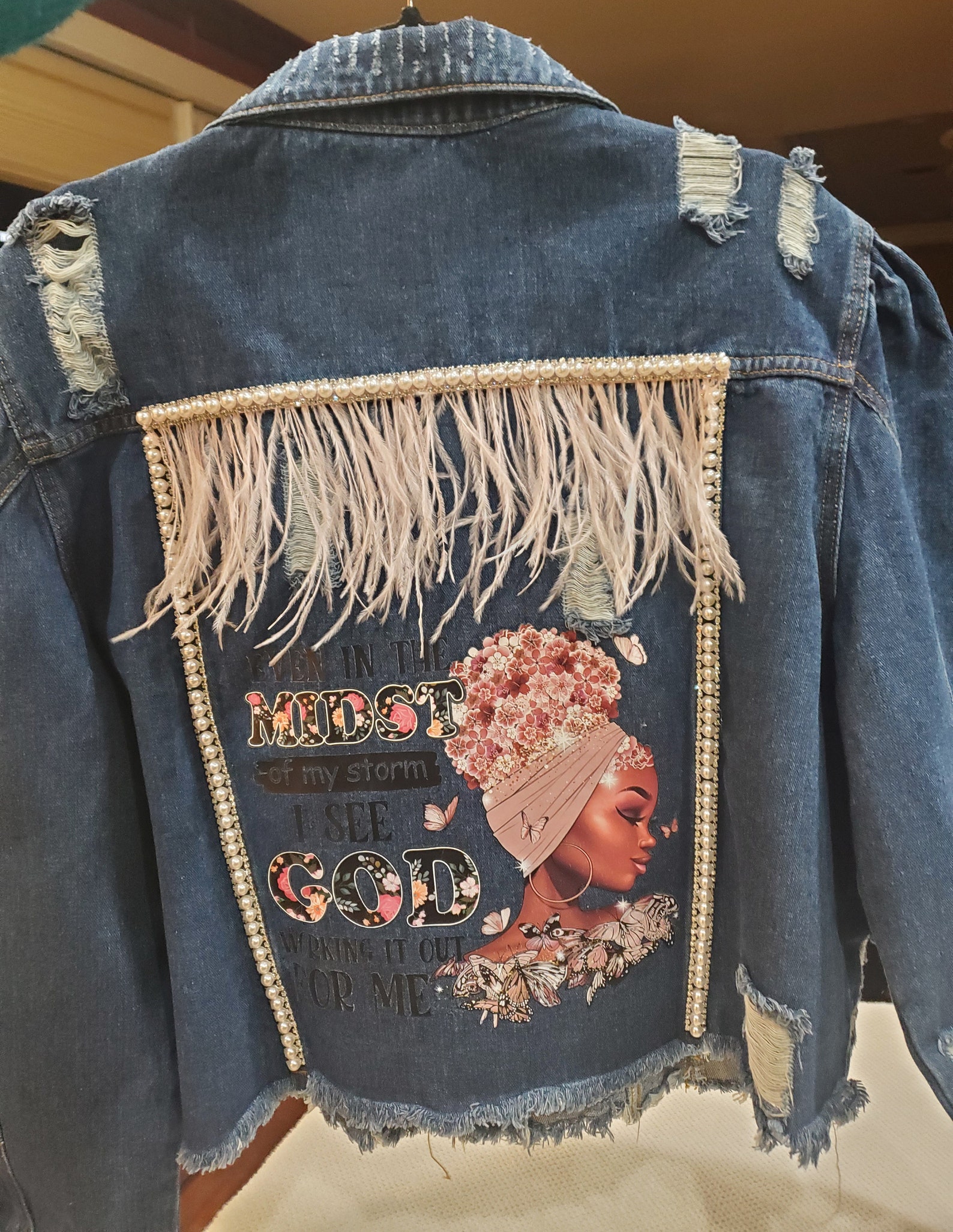 Rhinestone Vintage Denim Jacket / Custom Denim Jacket/ Pink Rhinestones ...